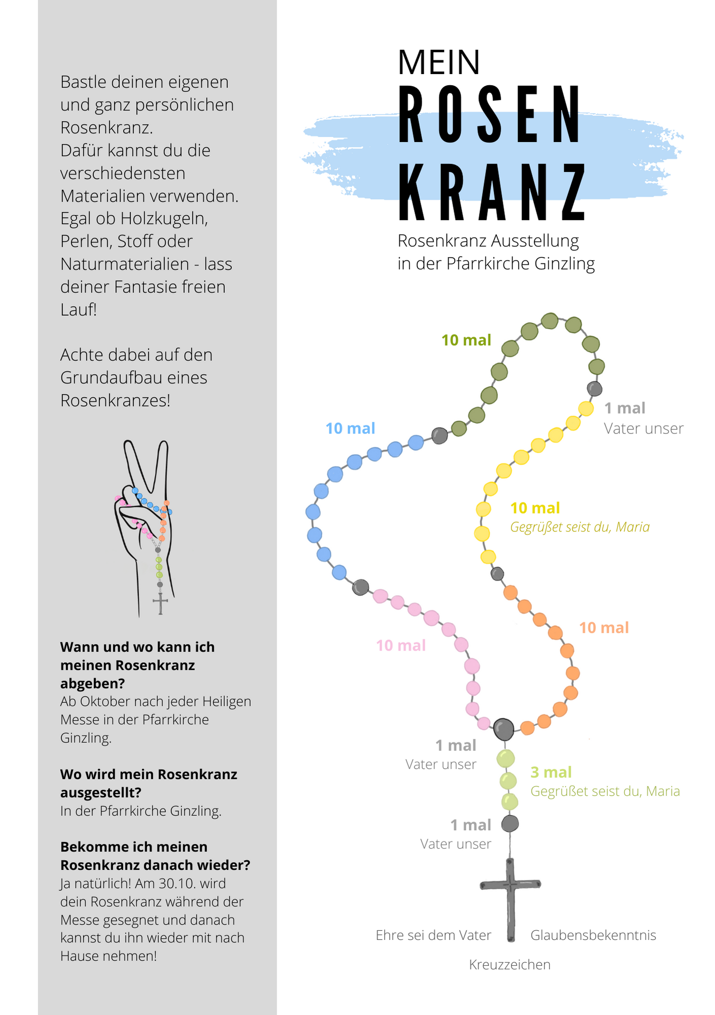 Kinder und Jugendliche basteln einen Rosenkranz